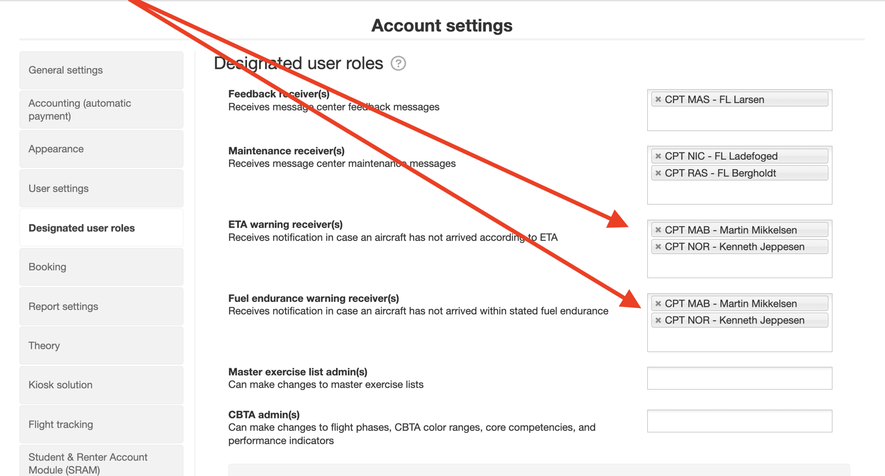 Setting up warnings (ETA and fuel endurance) on live flights