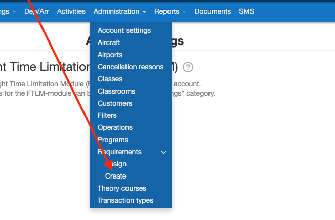 Setting up and assigning flight time and duty time limitation requirements