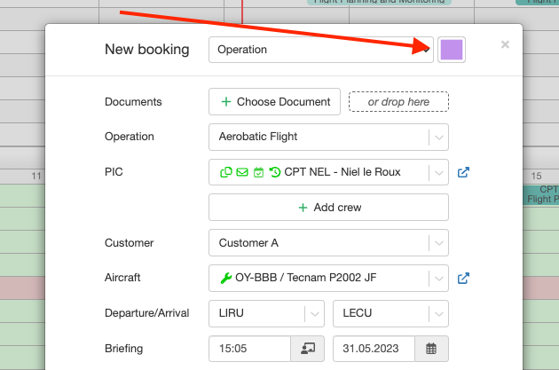 Understanding the booking page colors