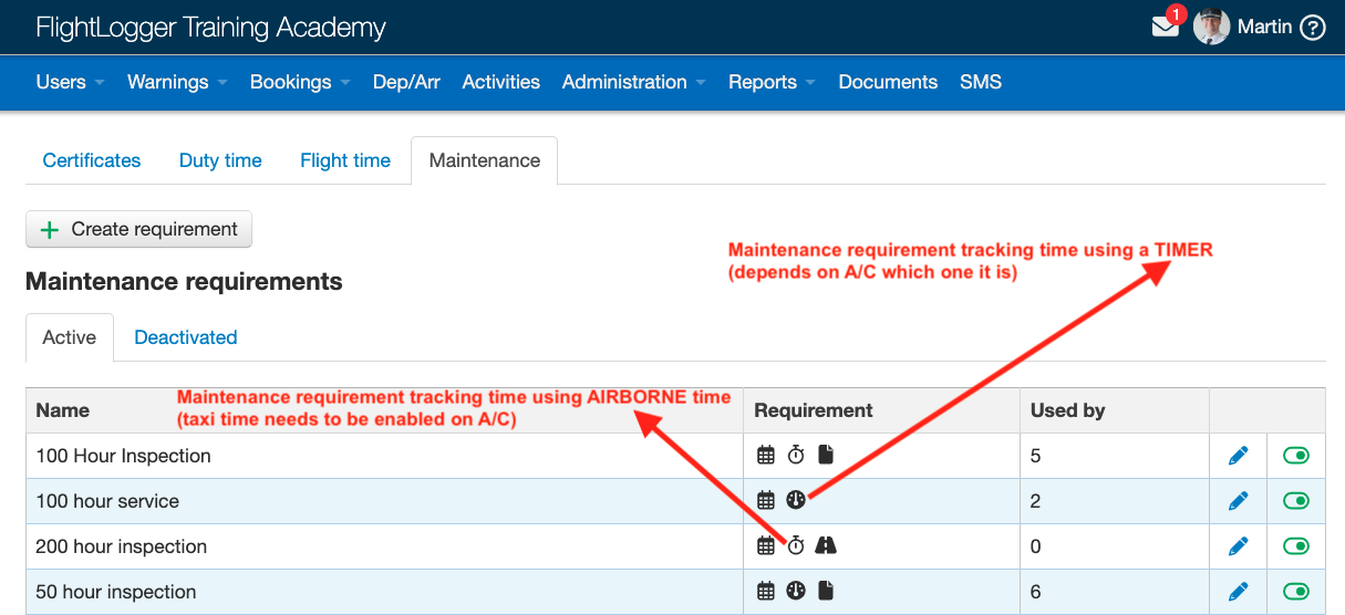 Aircraft time tracking in FlightLogger