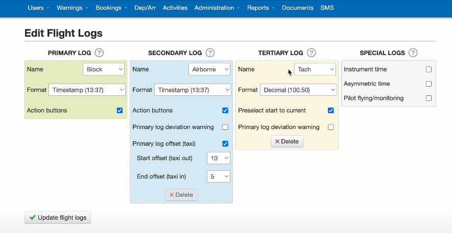 Software update 08/01/2024: Customizable flight logs