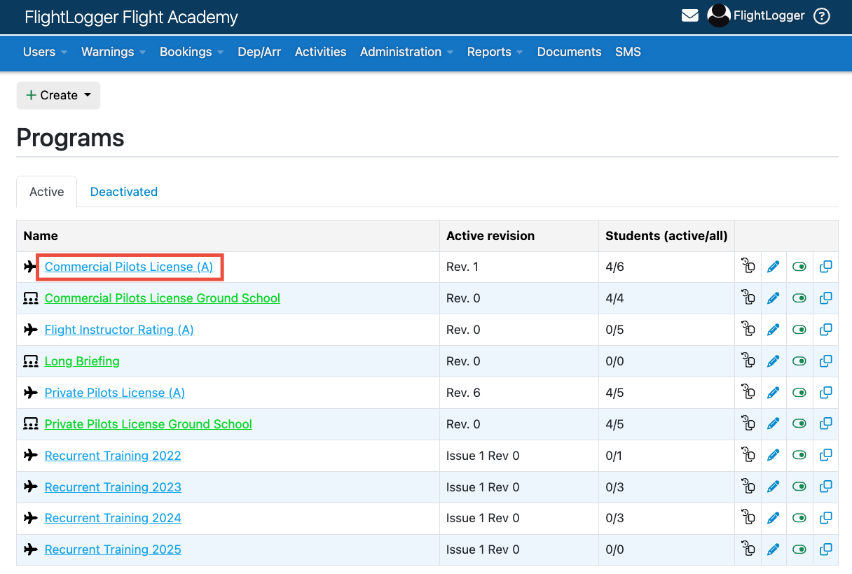 Creating a new program revision