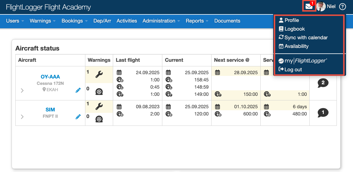Dashboard / Front Page Overview